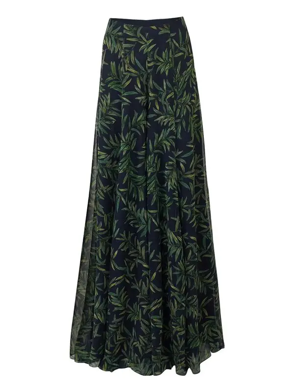 Carolina Herrera Iris Olive Printed Wide-leg Silk Chiffon Pants - Midnight Multi