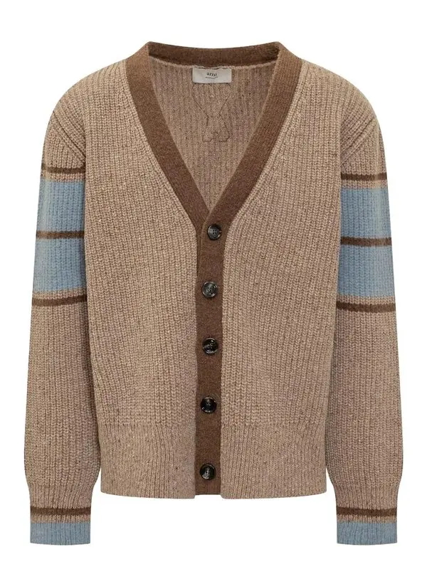 Ami Striped Wool Cardigan - Brown