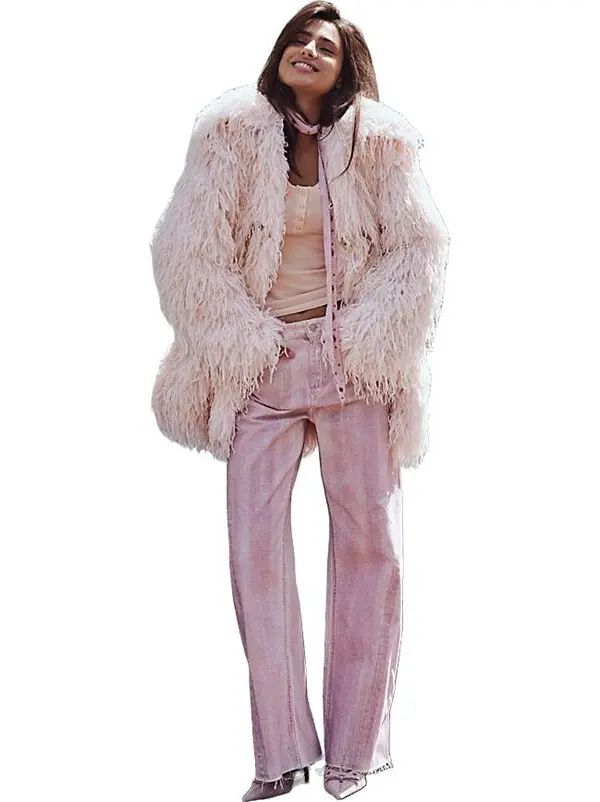 Free People Faux Fur Longline Jacket - Mellow Rose