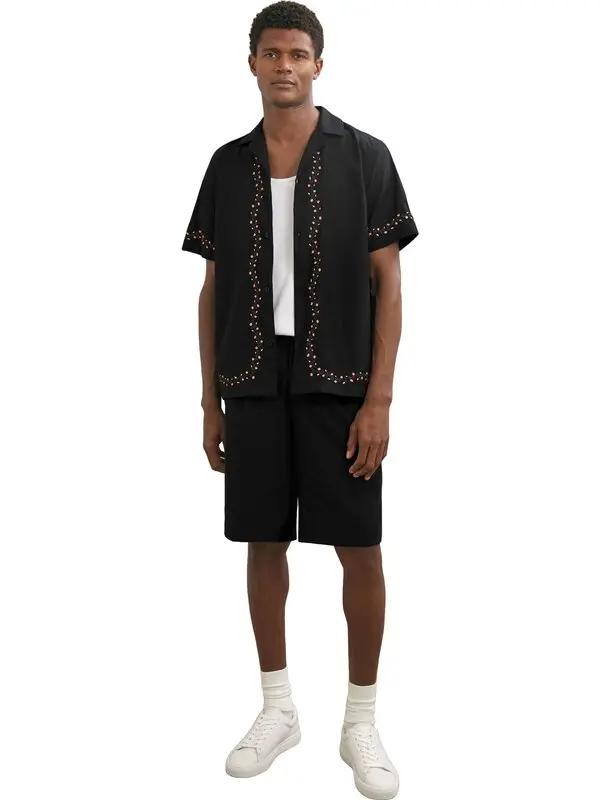 LES DEUX Twill Pleated Suiting Shorts - Black