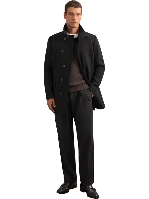 REISS Wool-blend Stand-collar Coat - Black