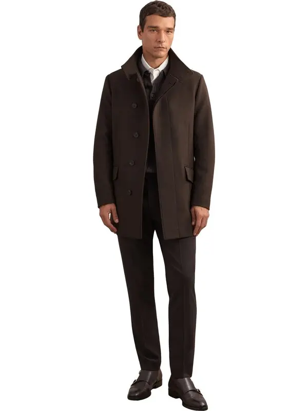 REISS Wool-blend Stand-collar Coat - Brown