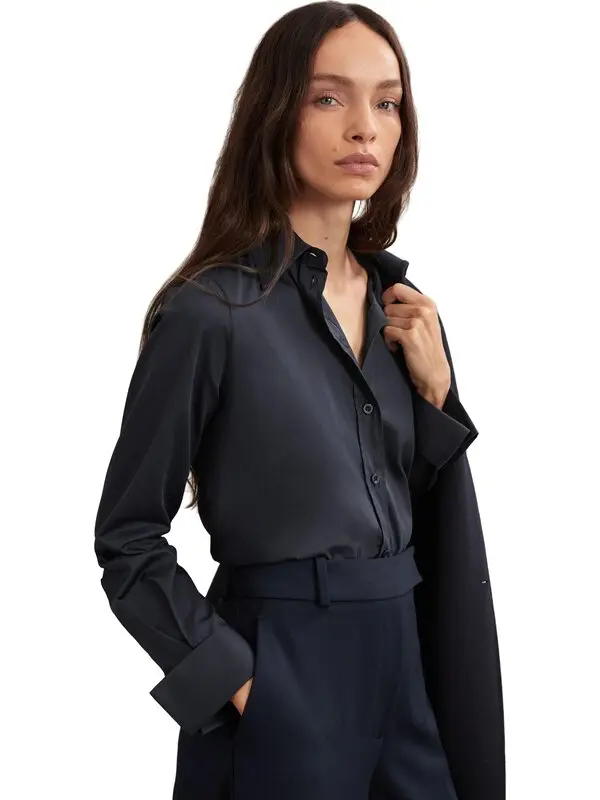REISS Lottie Cotton-sateen Folded-cuff Shirt - Navy