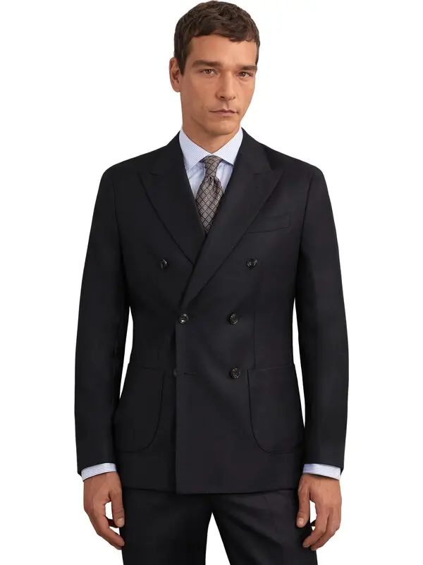 REISS Wool-flannel Double-breasted Blazer Tailored-fit - Navy