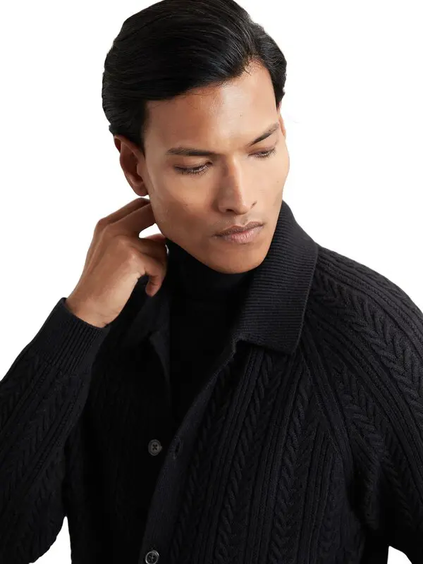 REISS Martley Cable-knit Wool Cardigan - Black
