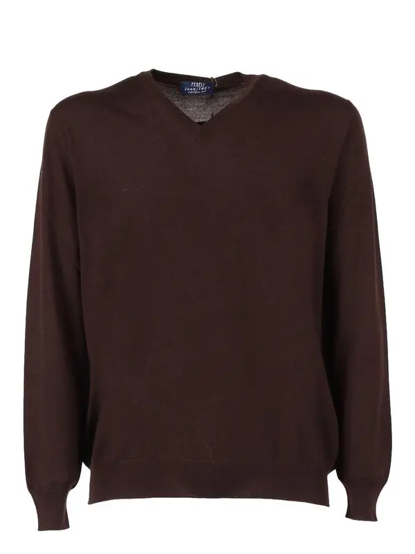 Fedeli V-neck Knitted Sweater - Brown