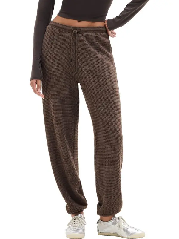 Athleta Tranquil Mid Rise Waffle Jogger - Chocolate Brown Heather