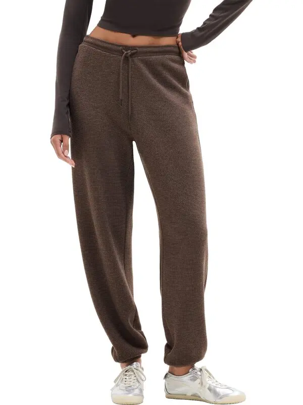 Athleta Tranquil Mid Rise Waffle Jogger - Chocolate Brown Heather