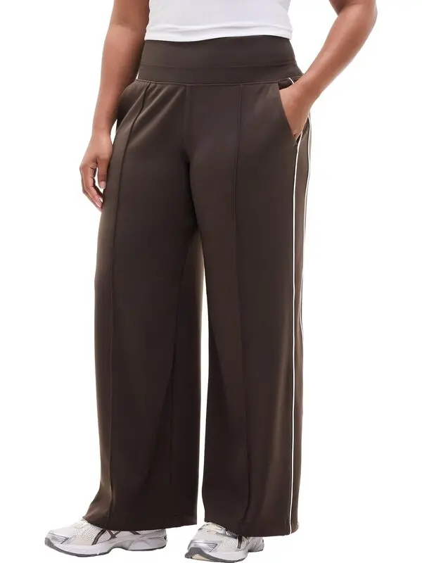Athleta Venice Track Stripe Wide Leg Pant - Truffle/white