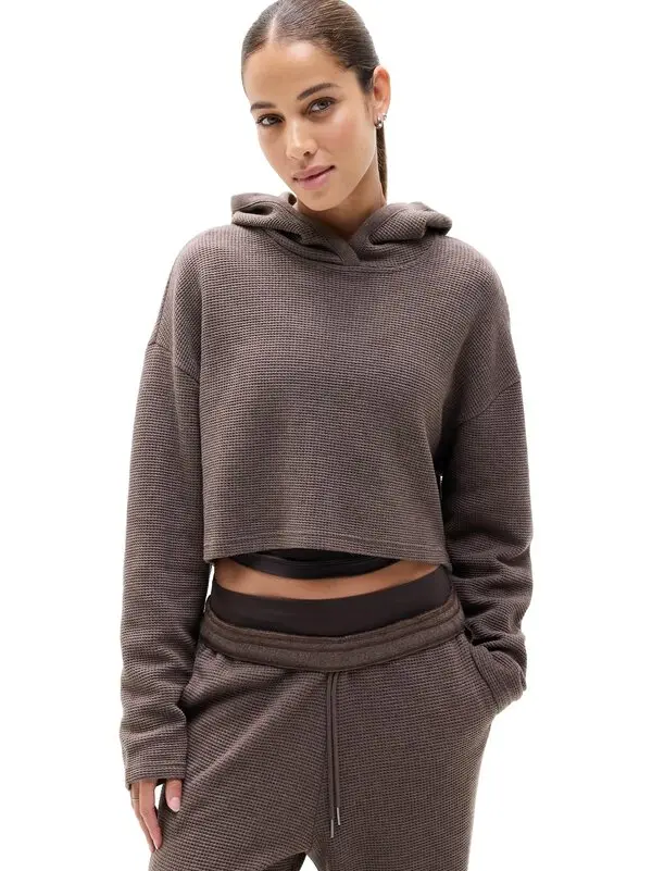 Athleta Tranquil Waffle Hoodie - Chocolate Brown Heather