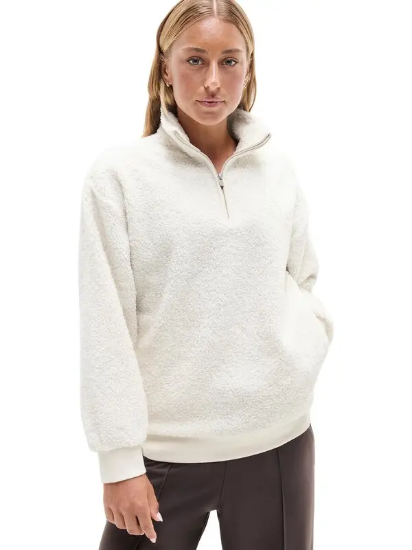Athleta Forever Fleece Cloud 1/4 Zip Sweatshirt - Bone Boucle