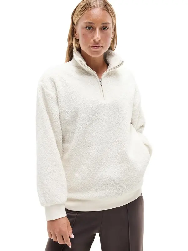 Athleta Forever Fleece Cloud 1/4 Zip Sweatshirt - Bone Boucle