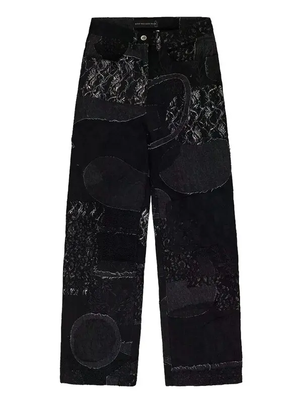 WHO DECIDES WAR Boro Grid Straight Leg Jeans - Black
