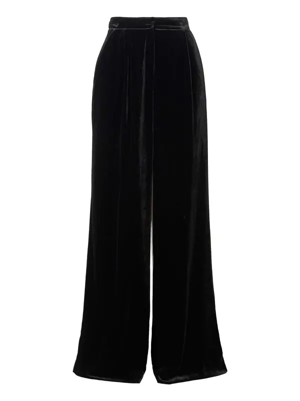Saloni Satin-trimmed Velvet Wide-leg Pants - Black