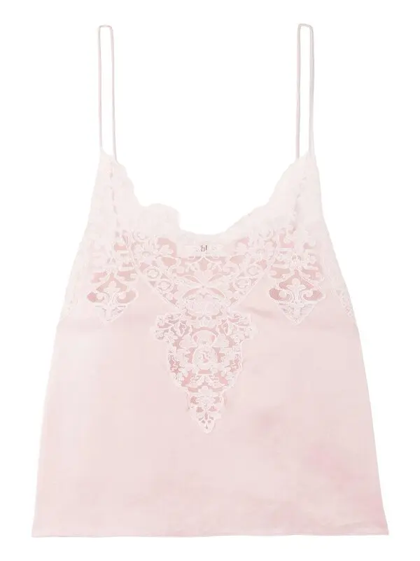 Chloé Cotton-blend Lace-trimmed Silk-satin Top - Pink