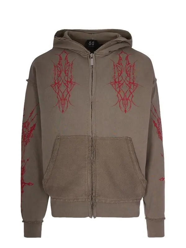 44 LABEL GROUP Printed Cotton Full Zip Sweatshirt - Faded Mud+ewigkeit H.r.d.