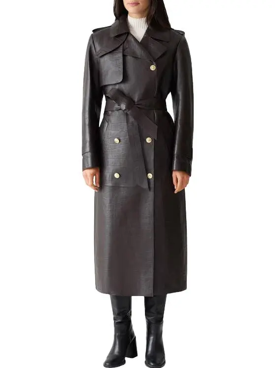 Mackage Gael Double Breasted Leather Trench Coat - Coffee