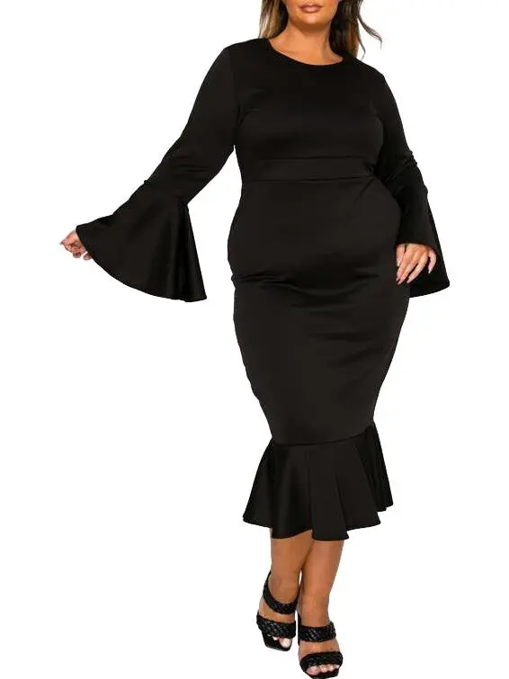 L I V D Sabrina Long Sleeve Mermaid Dress - Black