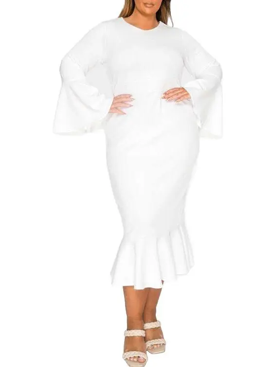 L I V D Sabrina Long Sleeve Mermaid Dress - Ivory