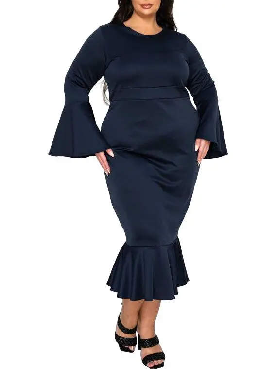 L I V D Sabrina Long Sleeve Mermaid Dress - Navy