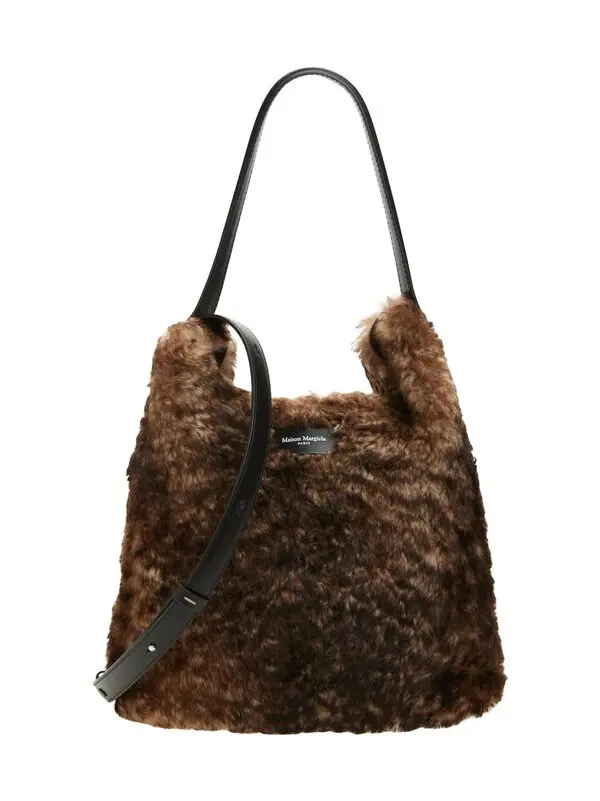 MAISON MARGIELA Shearling And Leather Hobo Bag - Bleached Brown/black
