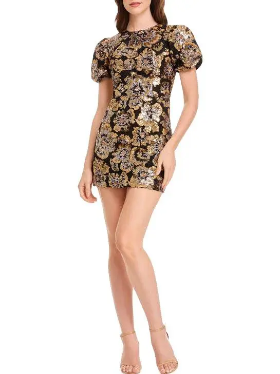 Dress The Population Elsie Sequin Floral Mini Dress - Gold Multi