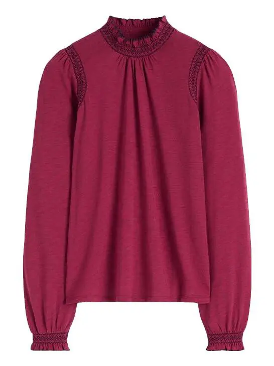 Boden Smocked Trim Jersey Top - Ruby Red