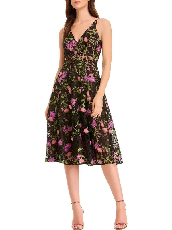 Dress The Population Elisa Floral Fit & Flare Cocktail Dress - Black Multi