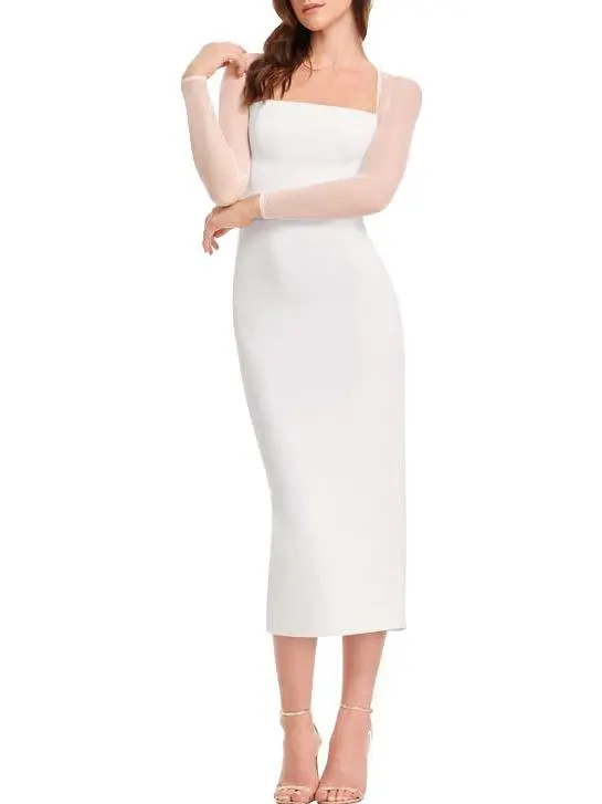 Dress The Population Maxine Long Sleeve Midi Dress - White