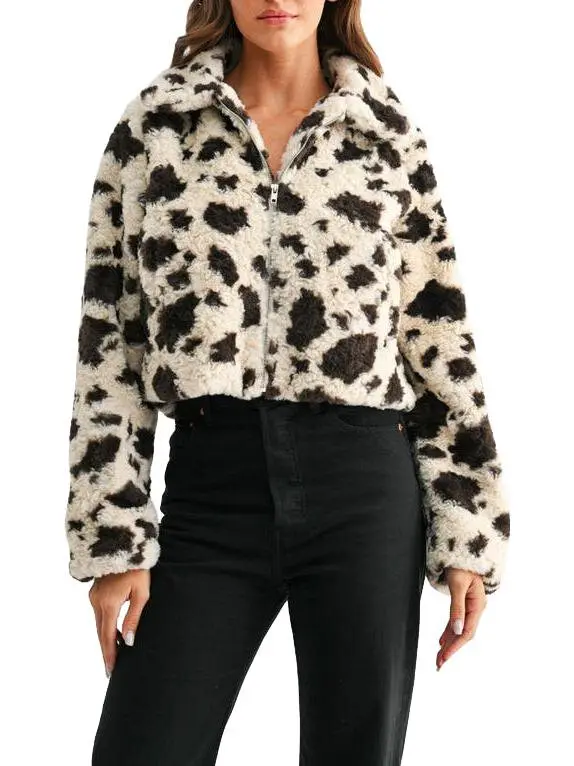 ALL IN FAVOR Animal Print Fleece Jacket - Cream Chocolate