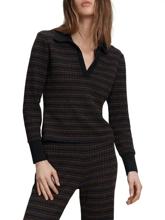 Veronica Beard Kamal Stripe Polo Sweater - Navy Dark Umber Multi