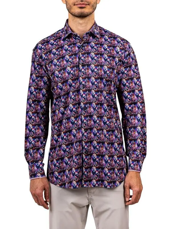 MACEOO Fibonacci Stretch Ascension 3320 Contemporary Fit Button-up Shirt - Pink
