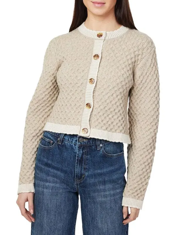 Habitual Crewneck Crop Cardigan - Oatmeal Heather Combo