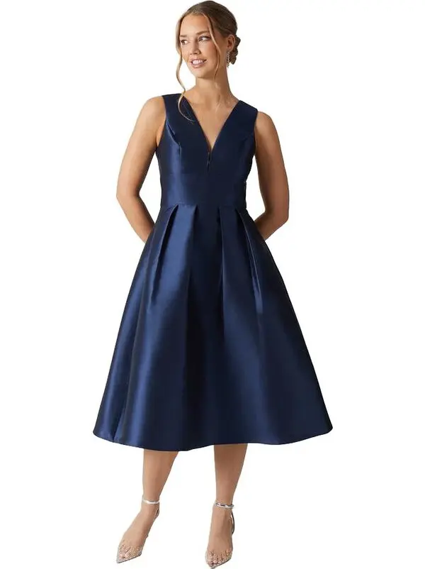 Coast Twill Midi A-line Dress - Navy
