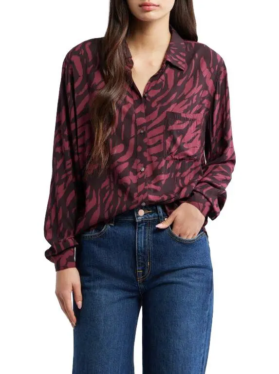 Rails Josephine Animal Print Button-up Shirt - Oxblood Tiger Stripe