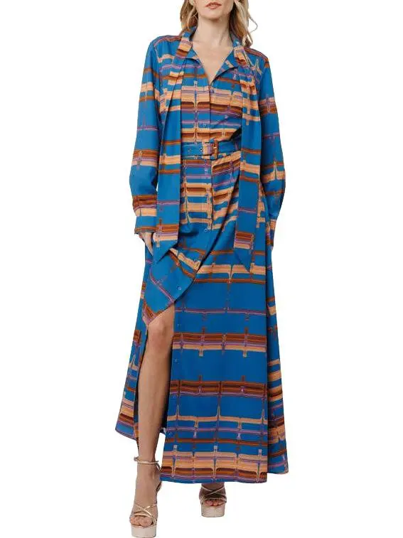 CIEBON Jameela Striped Maxi Shirt Dress - Blue