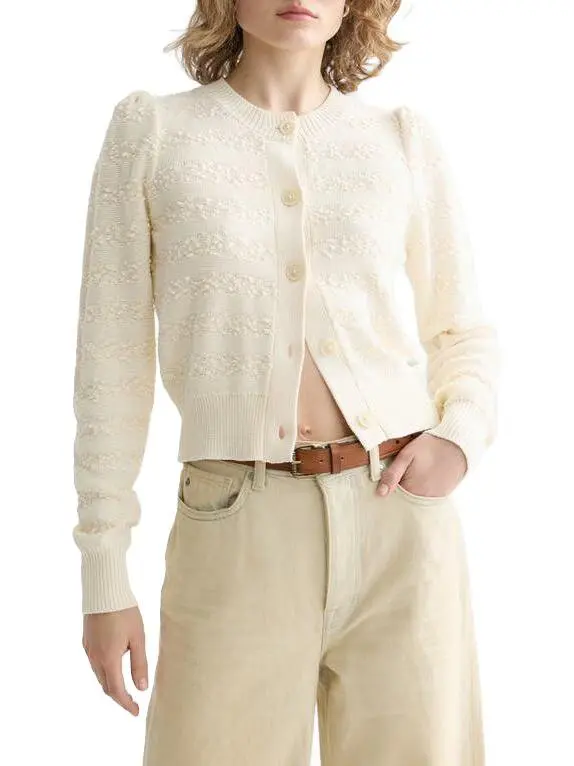 Scotch & Soda Bouclé Stripe Cotton Blend Cardigan - Eggnog