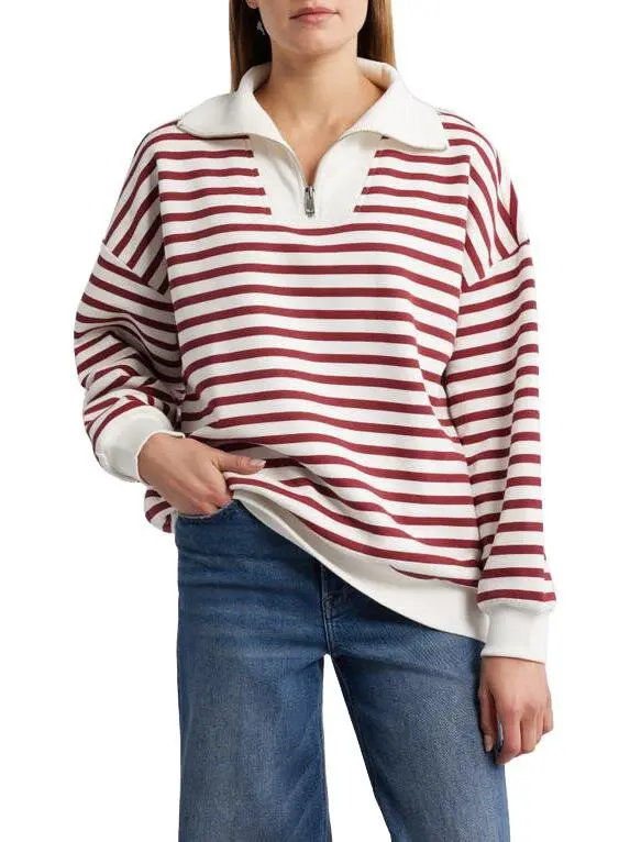 Brooklyn Industries Stripe Half-zip Cotton Sweatshirt - Biking Red Striped
