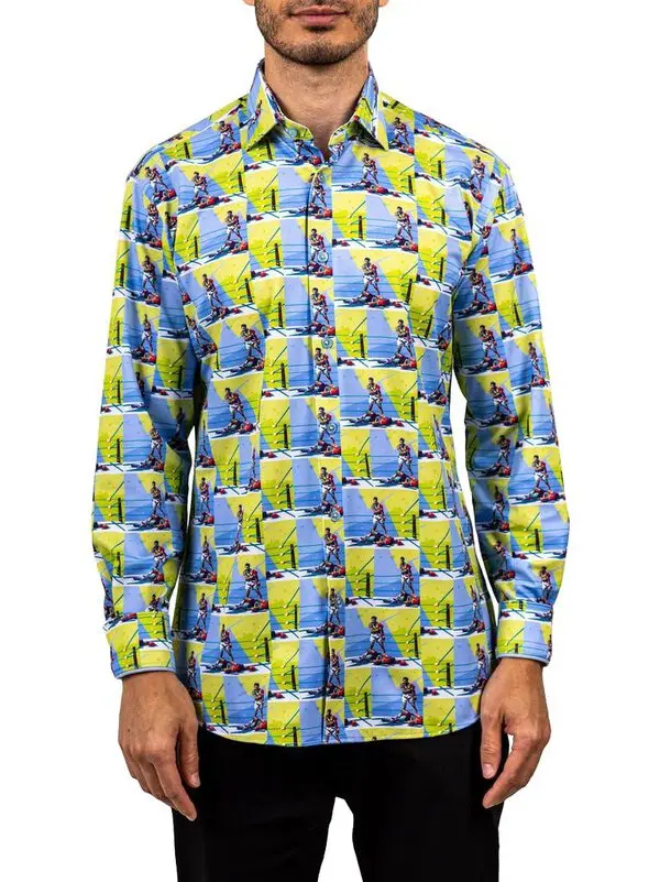 MACEOO Fibonacci Stretch Ascension 3312 Contemporary Fit Button-up Shirt - Blue Multi
