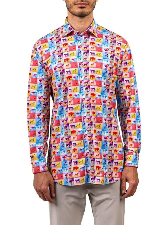 MACEOO Fibonacci Stretch Ascension 3307 Contemporary Fit Button-up Shirt - Pink Multi