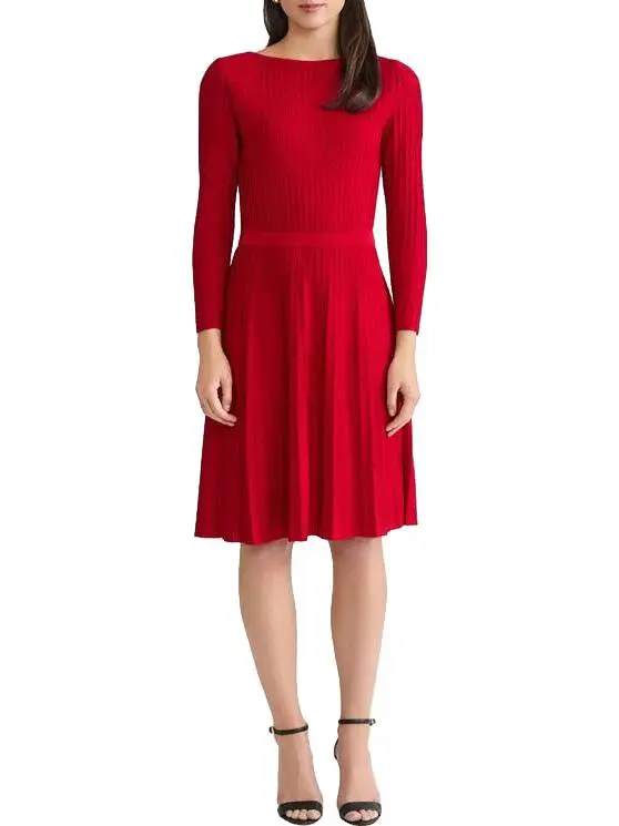Ming Wang Long Sleeve Fit & Flare Stretch Knit Dress - Holiday