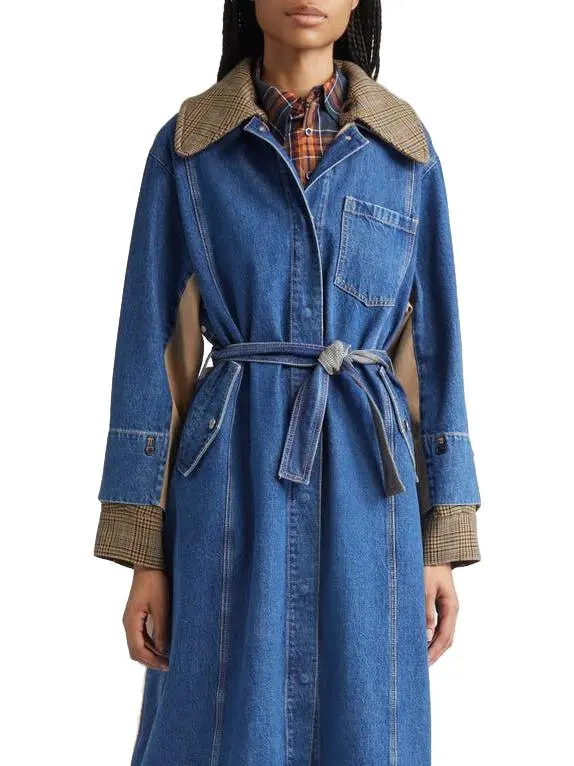 3.1 Phillip Lim Mixed Media Trench Coat - Indigo Multi