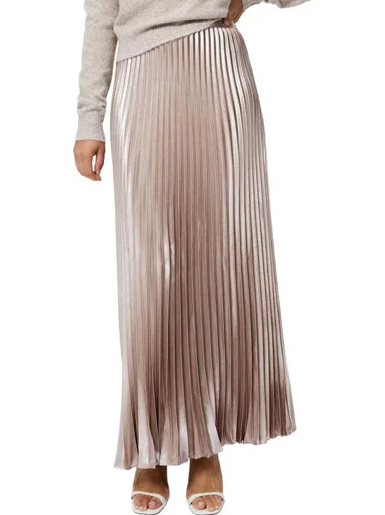 French Connection Marielle Pleated Metallic Satin Maxi Skirt - Champagne Mist