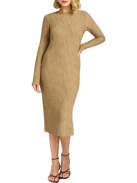 Matty M. Jasper Texture Long Sleeve Midi Dress - Sand