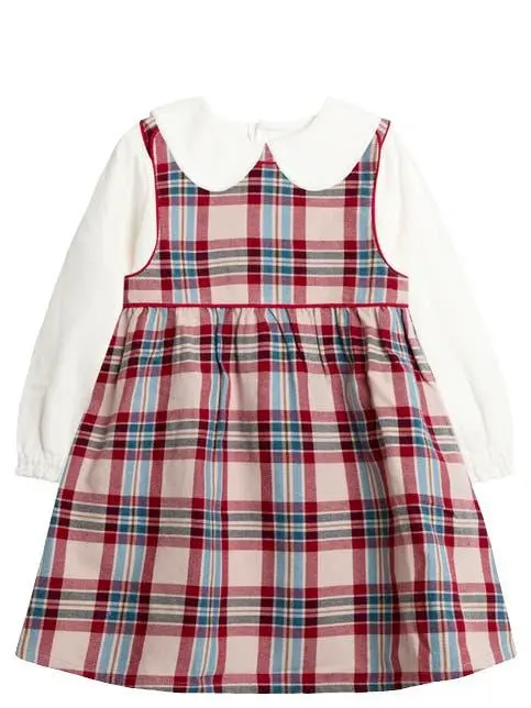 JOJO MAMAN BEBE Plaid Cotton Pinafore Dress And Shirt Set - Red