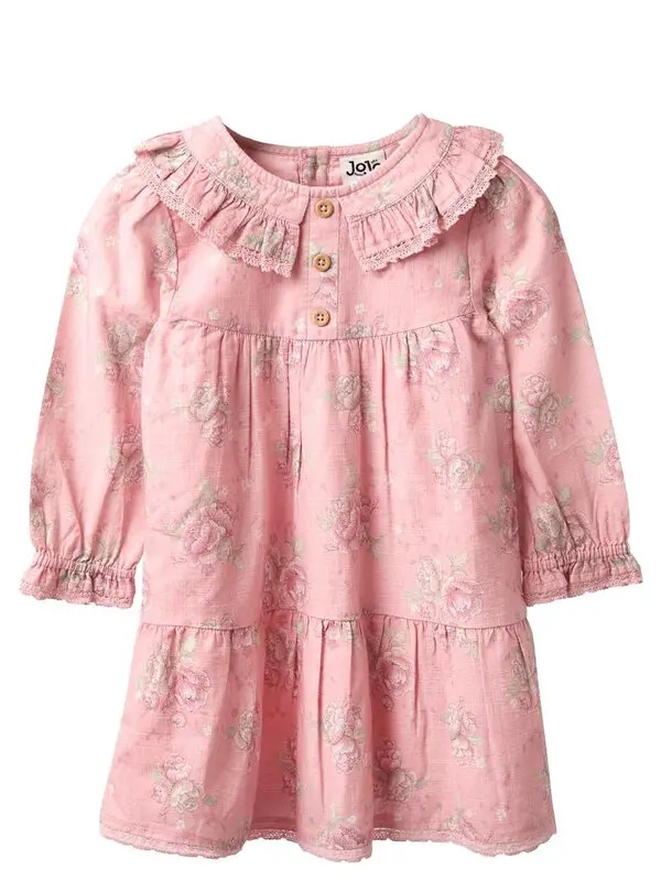 JOJO MAMAN BEBE Rose Print Cotton Tiered Dress - Pink
