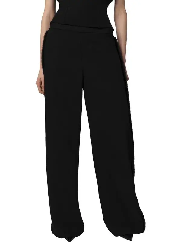 Apparis Ivy Stretch Crepe Pants With Faux Fur Trim - Noir Multi