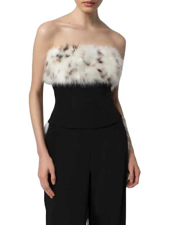 Apparis Ivy Stretch Crepe Corset Top With Faux Fur Trim - Noir/blanc Multi