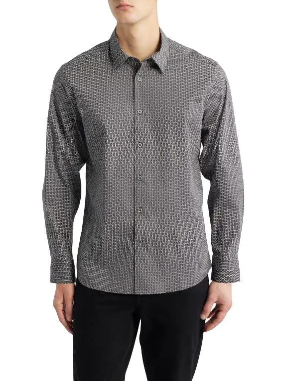 James Campbell Oakley Modern Fit Microgeometric Print Stretch Cotton Button-up Shirt - Black