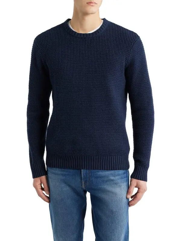 James Campbell Laggan Waffle Stitch Crewneck Sweater - Navy